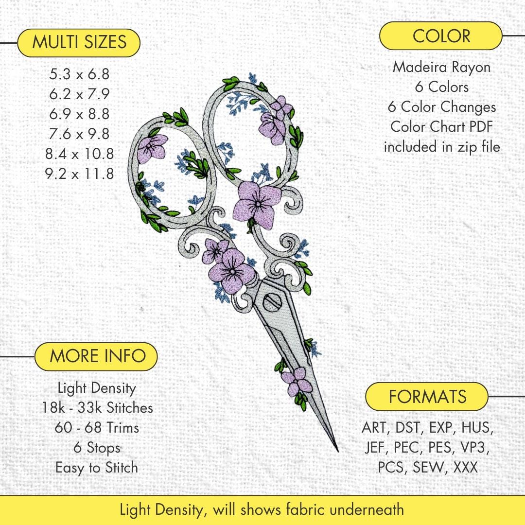 Floral Scissors Machine Embroidery Design Crafting Scissors Embroidery ...
