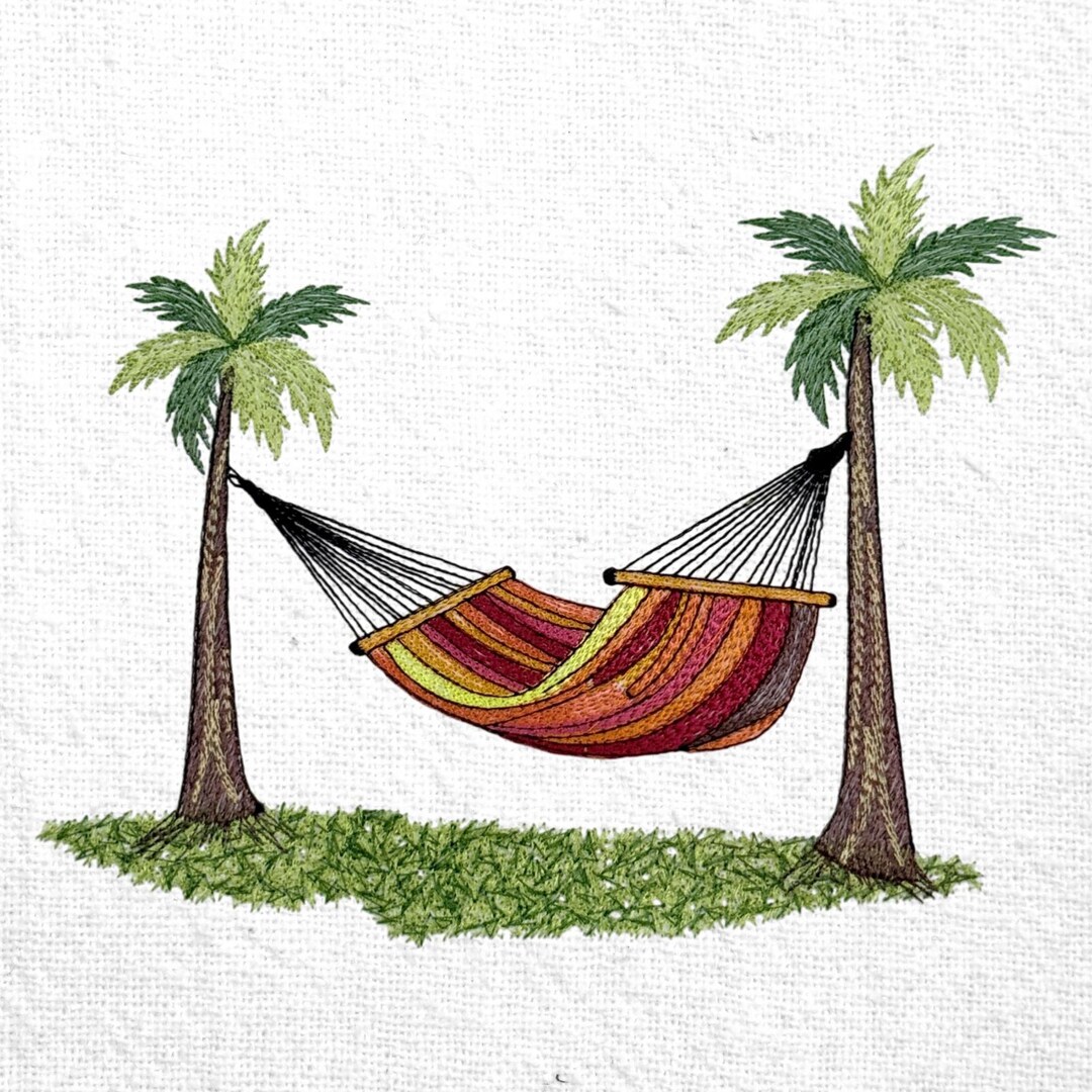 Tropical Hammock Machine Embroidery Design Palm Trees Hammock ...