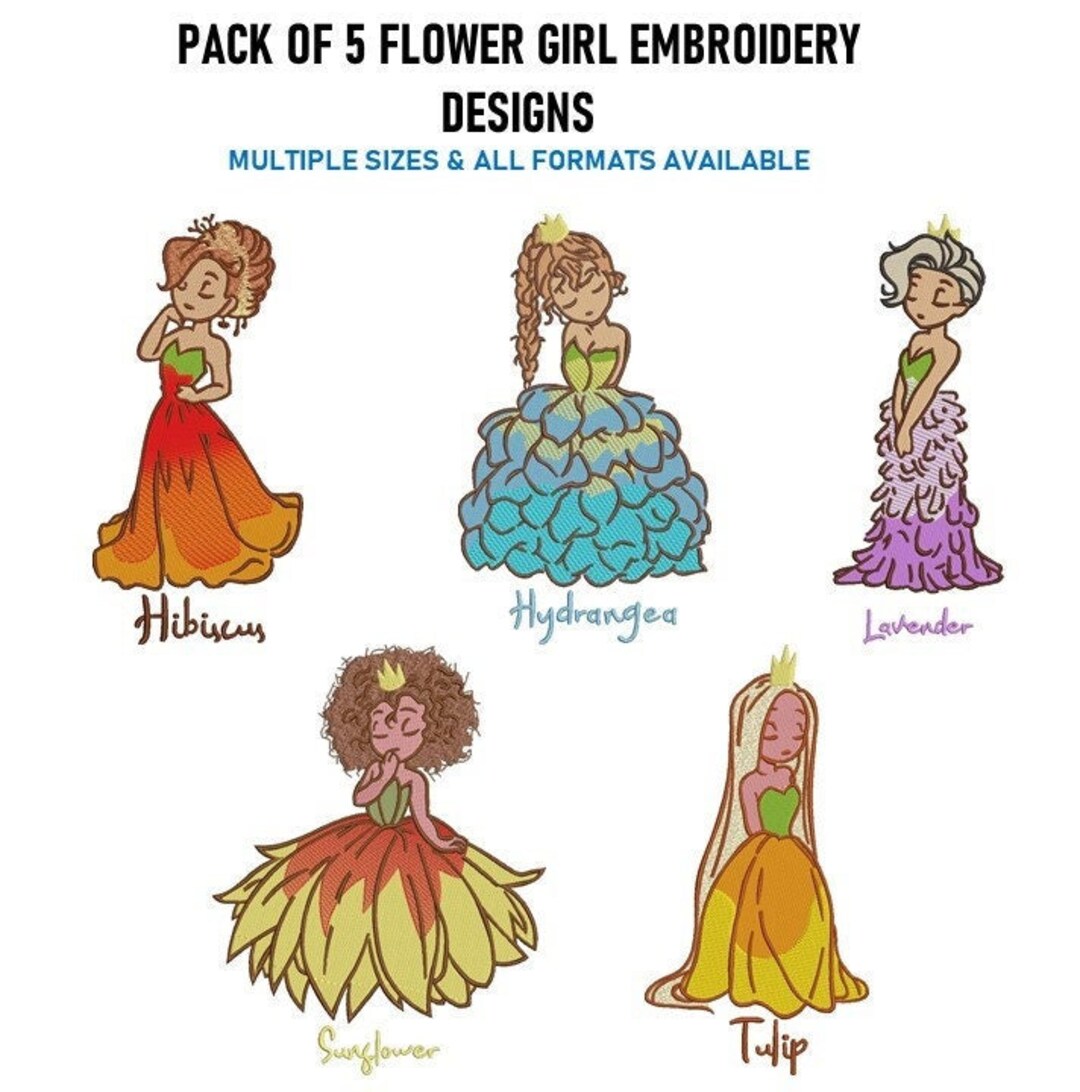 Flower Girl Machine Embroidery Design Pack of Five Flower Girl ...