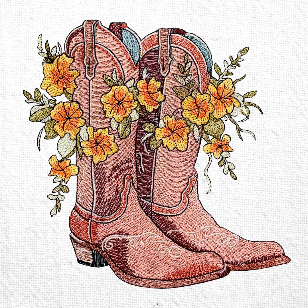 Boho Cowgirl Boot Embroidery Design Western Boot Machine Embroidery ...
