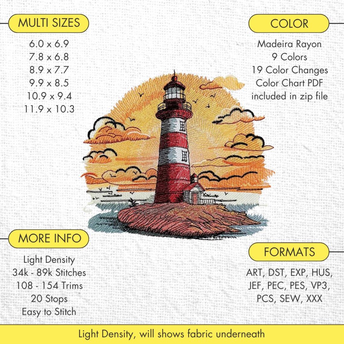Lighthouse Machine Embroidery Design Seaside Lighthouse Design Ocean ...