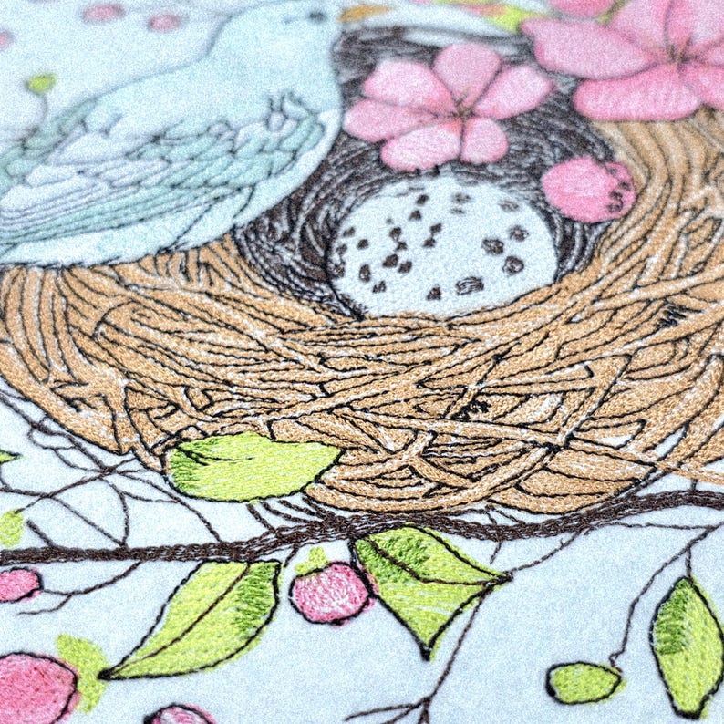 Bird Nest Embroidery Design Blooming Spring Bird Machine Embroidery ...