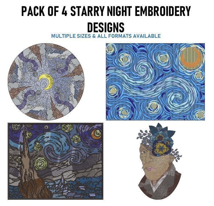 Starry Night Machine Embroidery Design Van Gogh Starry Night Embroidery ...