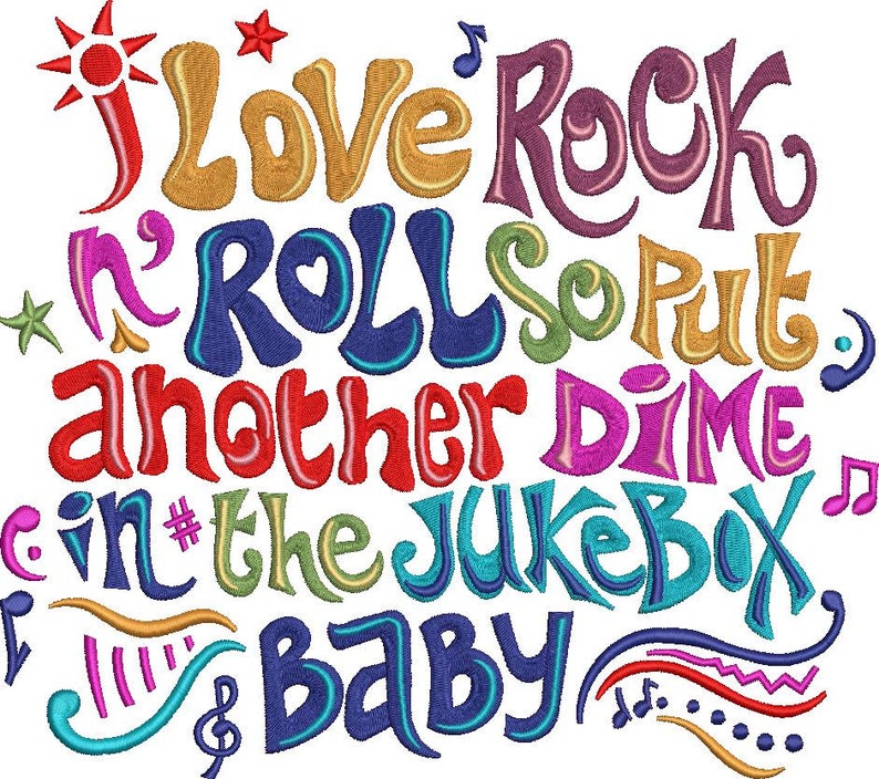Rock and Roll Song Machine Embroidery Design Pack of Five Rock and Roll ...