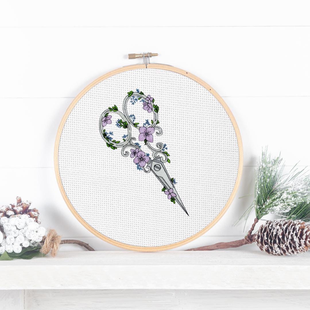 Floral Scissors Machine Embroidery Design Crafting Scissors Embroidery ...