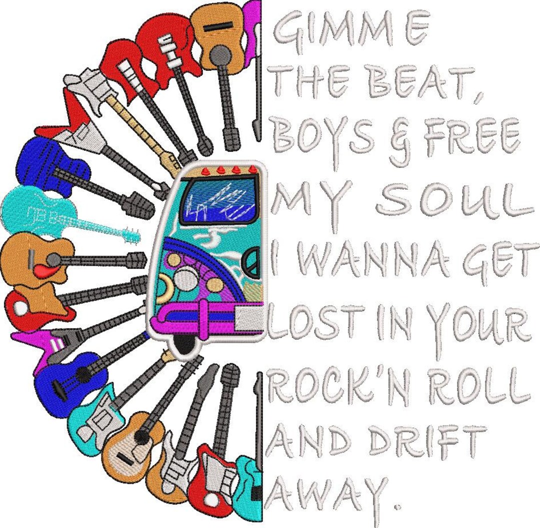 Rock and Roll Song Machine Embroidery Design Pack of Five Rock and Roll ...