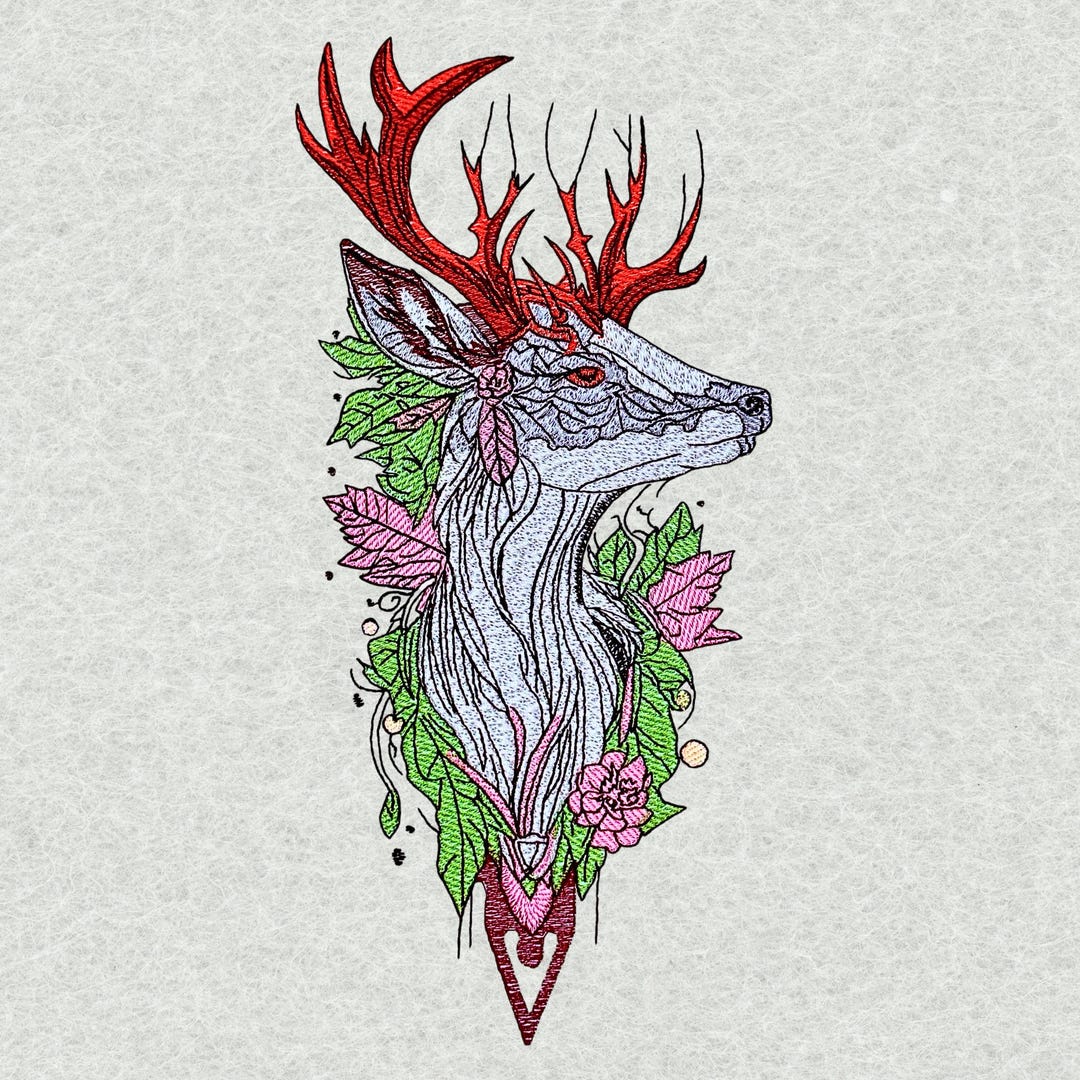 Floral Deer Embroidery Design Antlered Stag Machine Embroidery File ...