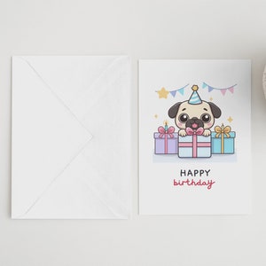 Cute Pug Birthday Card Print at Home Pug Clipart Pug Png - Etsy