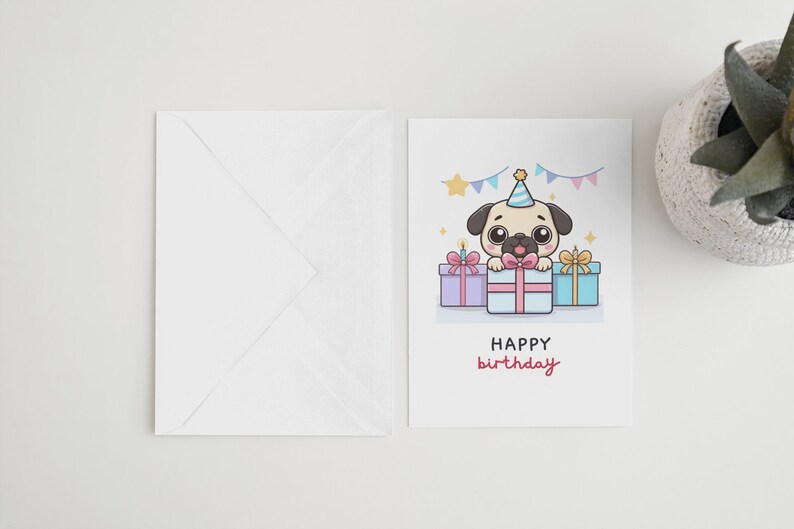 Cute Pug Birthday Card Print at Home Pug Clipart Pug Png - Etsy