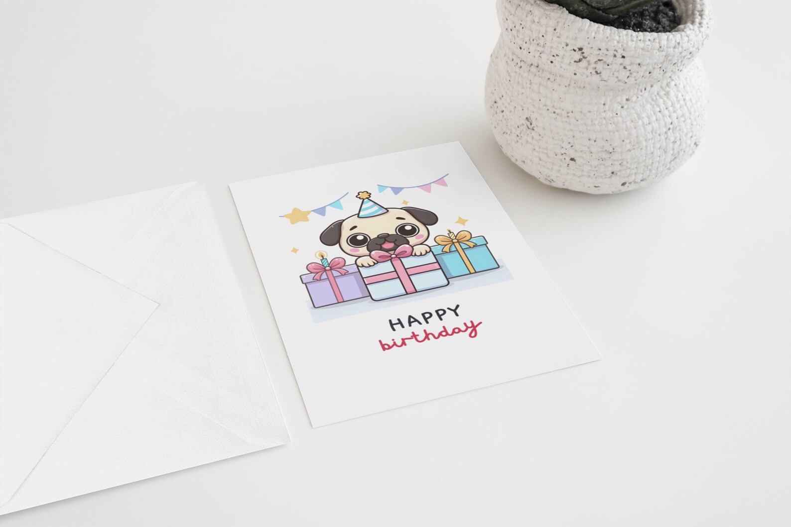 Cute Pug Birthday Card Print at Home Pug Clipart Pug Png - Etsy