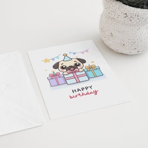 Cute Pug Birthday Card Print at Home Pug Clipart Pug Png - Etsy