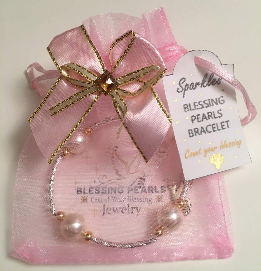 Sparkles Blessing Pearls Bracelet, Creamy White Crystal Pearls, a Dove ...