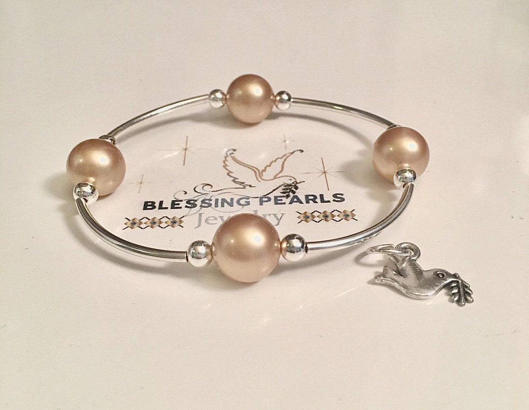 925 Sterling Silver Blessing Pearl Bracelet, Antique Gold Satin Crystal ...