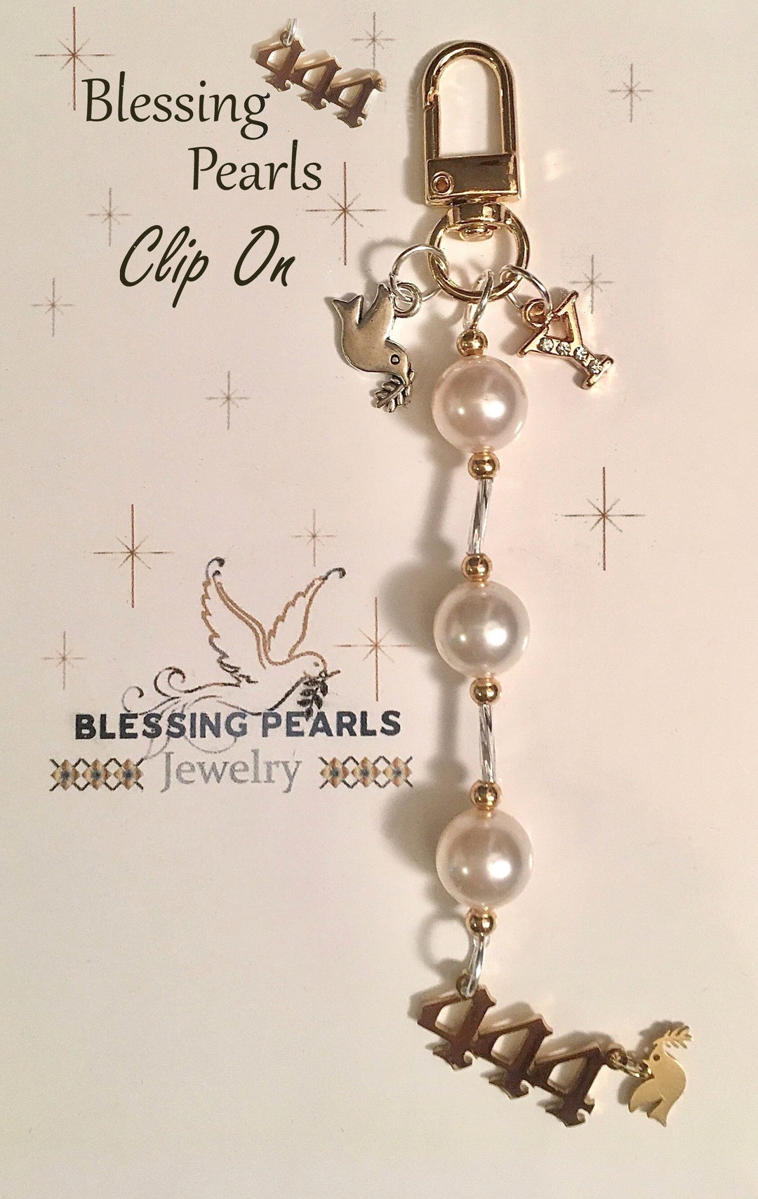 Blessing Pearls Clip on Crystal Pearls, 444 Angel Numbers, Your Initial ...