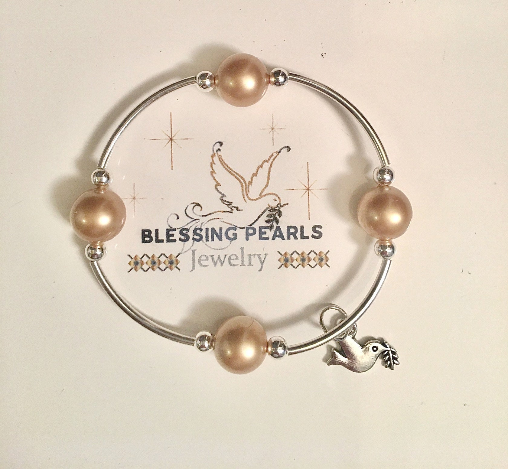 925 Sterling Silver Blessing Pearl Bracelet, Antique Gold Satin Crystal ...