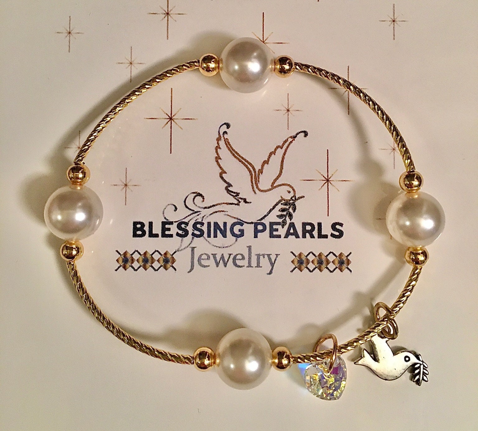 Sparkle Glam 18K Gold Plated Blessing Pearls Bracelet, Creamy White ...