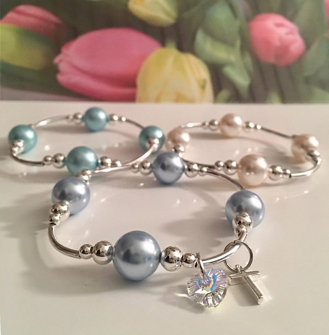 Sterling Blessing Pearl Bracelet Cross Swarovski Crystal, Luscious ...