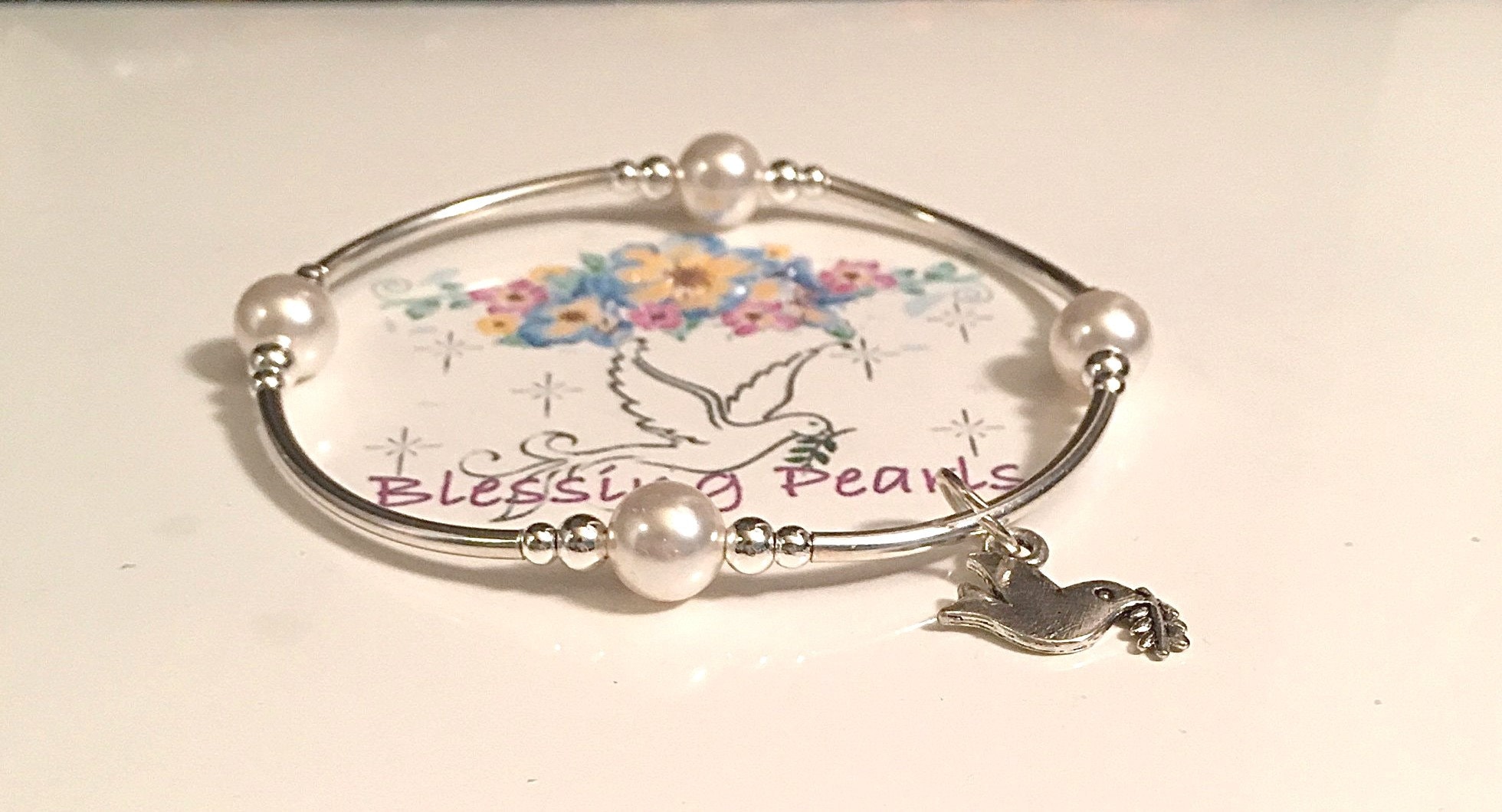 Minimalist 925 Sterling Silver Blessing Pearls Bracelet, White Crystal ...