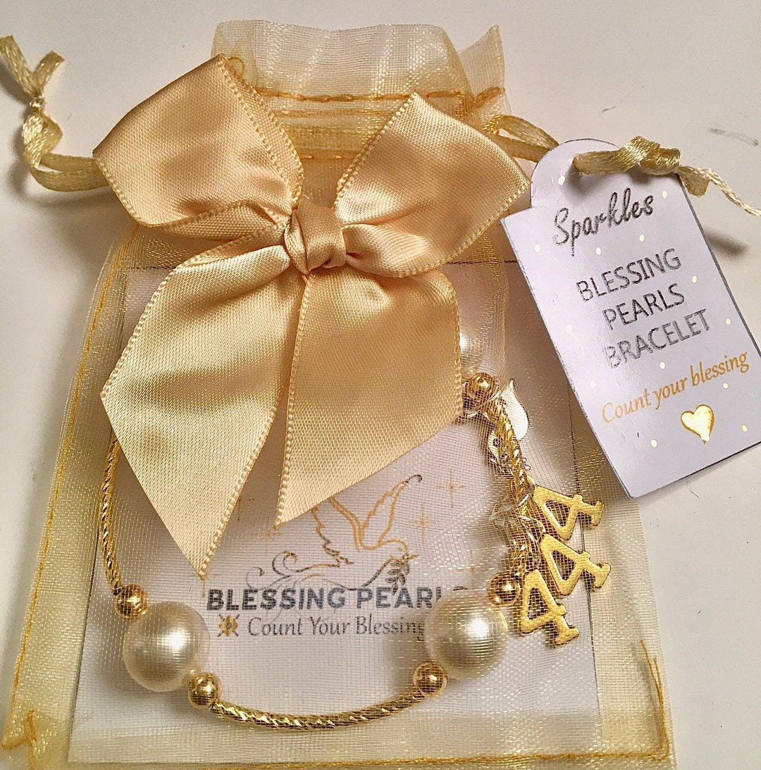 444 Angel Blessing Pearls Bracelet, Creamy White Crystal Pearls, a Dove ...