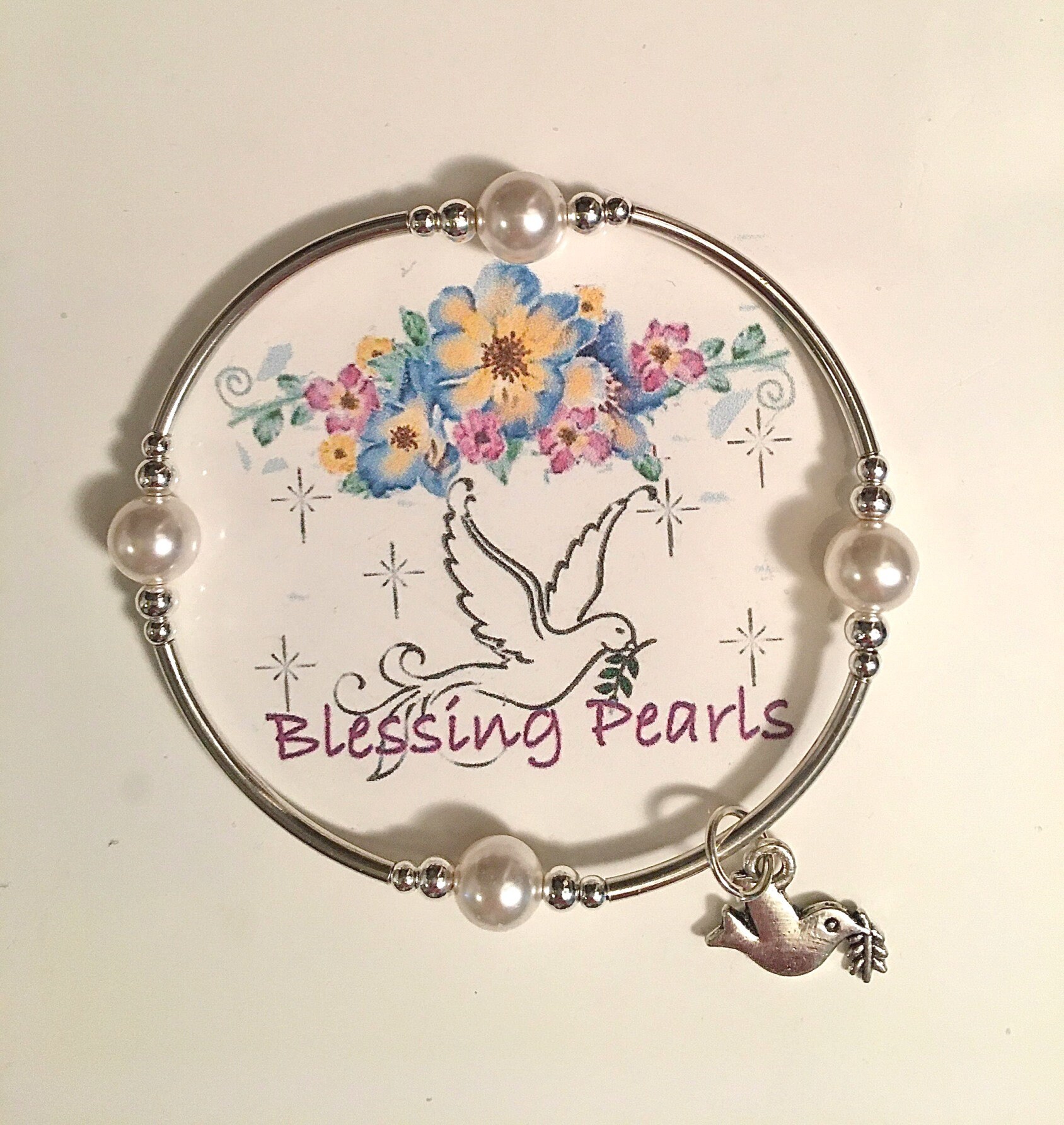 Minimalist 925 Sterling Silver Blessing Pearls Bracelet, White Crystal ...