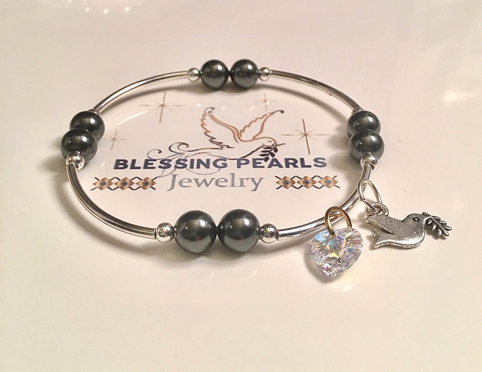 Dainty 925 Sterling Silver Blessing Pearls Bracelet, Swarovski Crystal ...