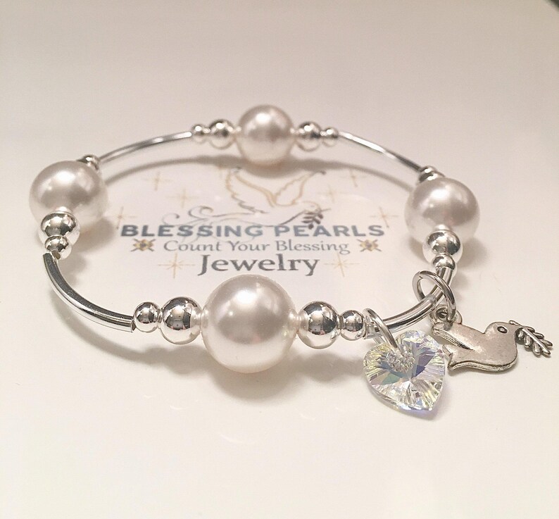 Elegant! Sterling Silver Blessing Pearl Bracelet, White Crystal Pearls ...