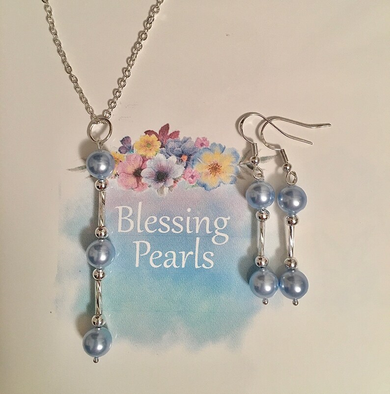 Dainty Blessing Pearls Necklace & Earrings, Blue Ice Crystal Pearls ...