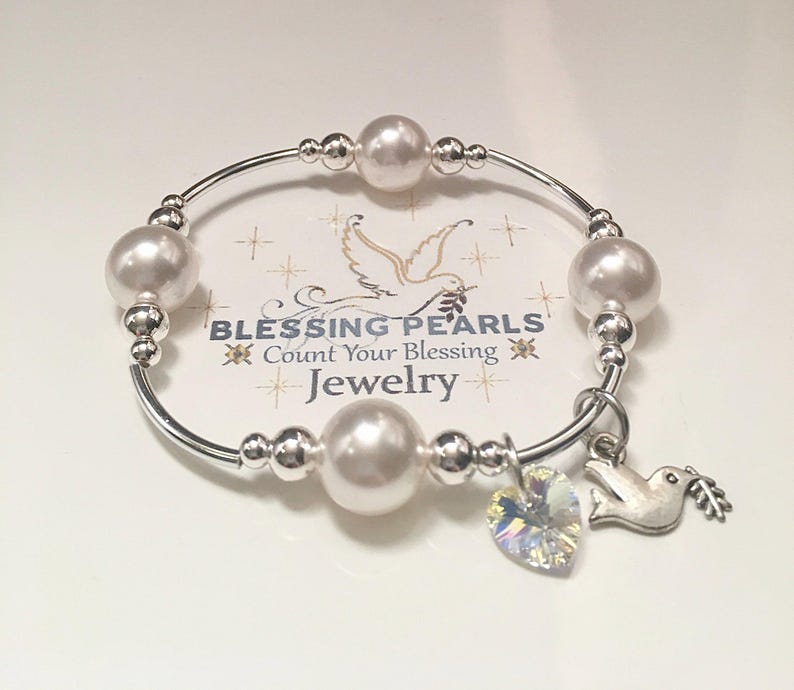 Elegant! Sterling Silver Blessing Pearl Bracelet, White Crystal Pearls ...