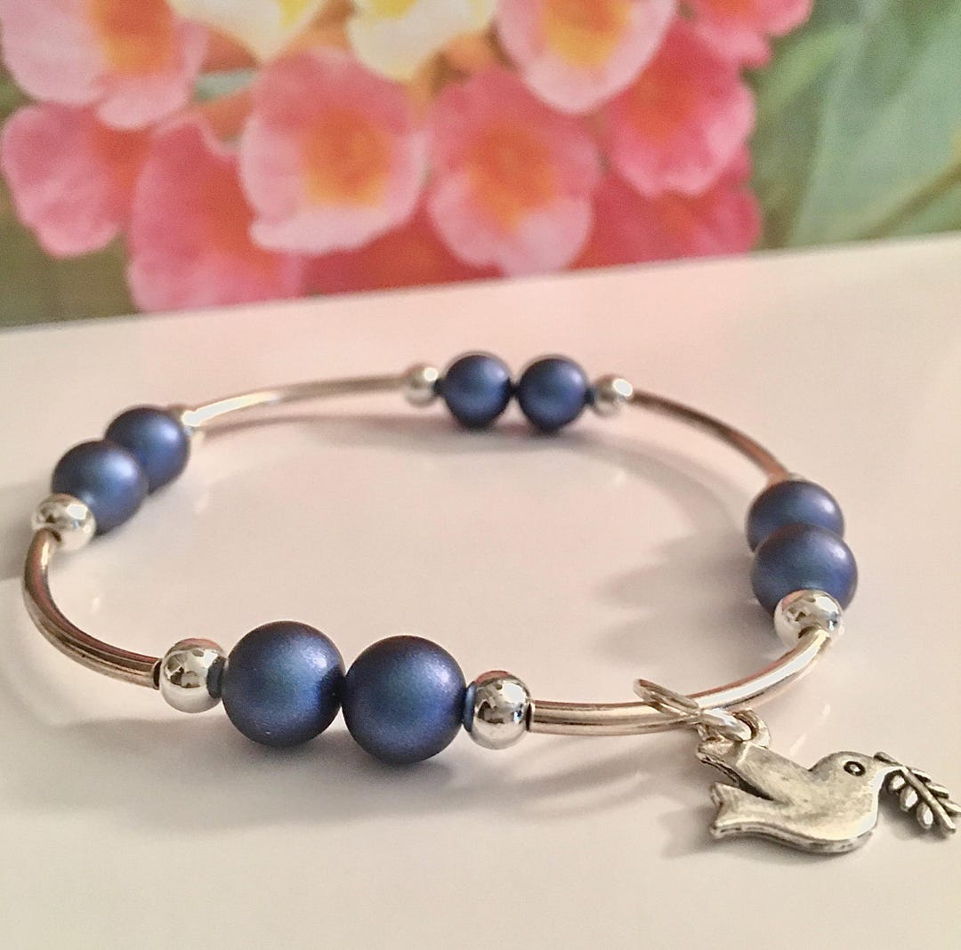 Dainty 925 Sterling Silver Blessing Pearl Bracelet, Iridescent Blue ...