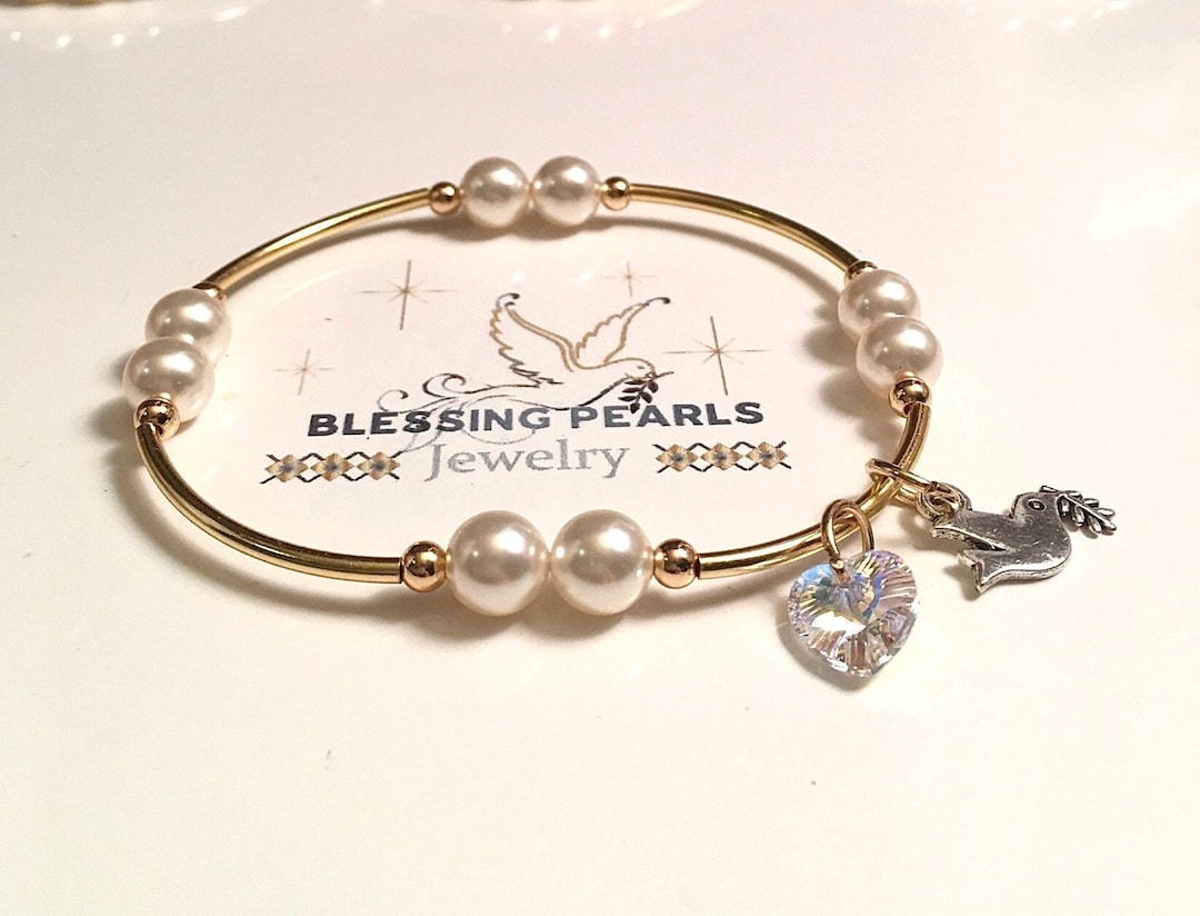 Dainty 14K Gold Plate Blessing White Pearls Bracelet, Smaller Double ...