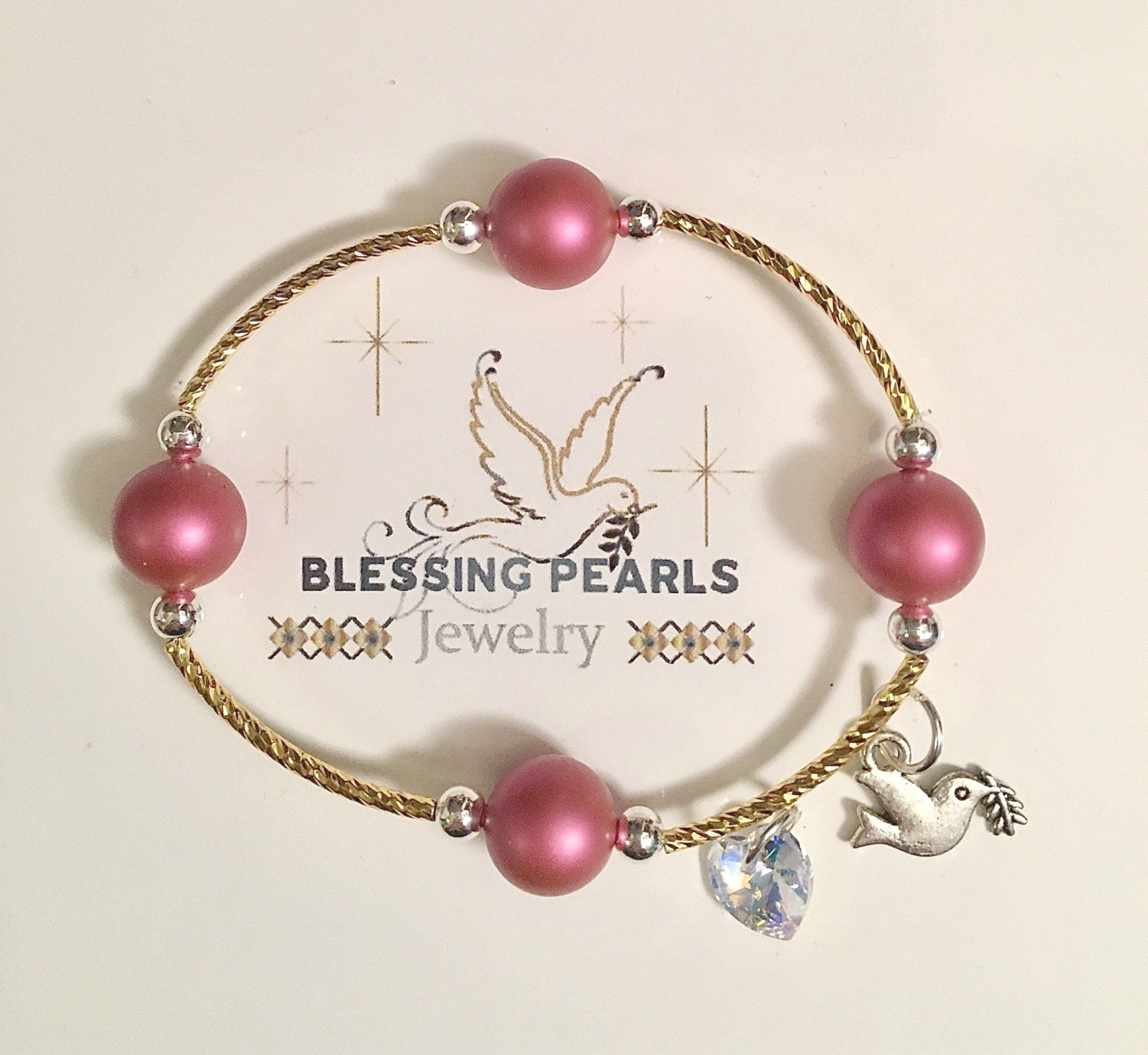 Sparkle Glam Gold Plated Blessing Pearls Bracelet, Raspberry Pink ...