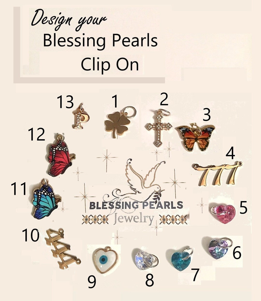 Design Your Blessing Pearls Clip On, Choose Pearl Colors, Top Bottom ...