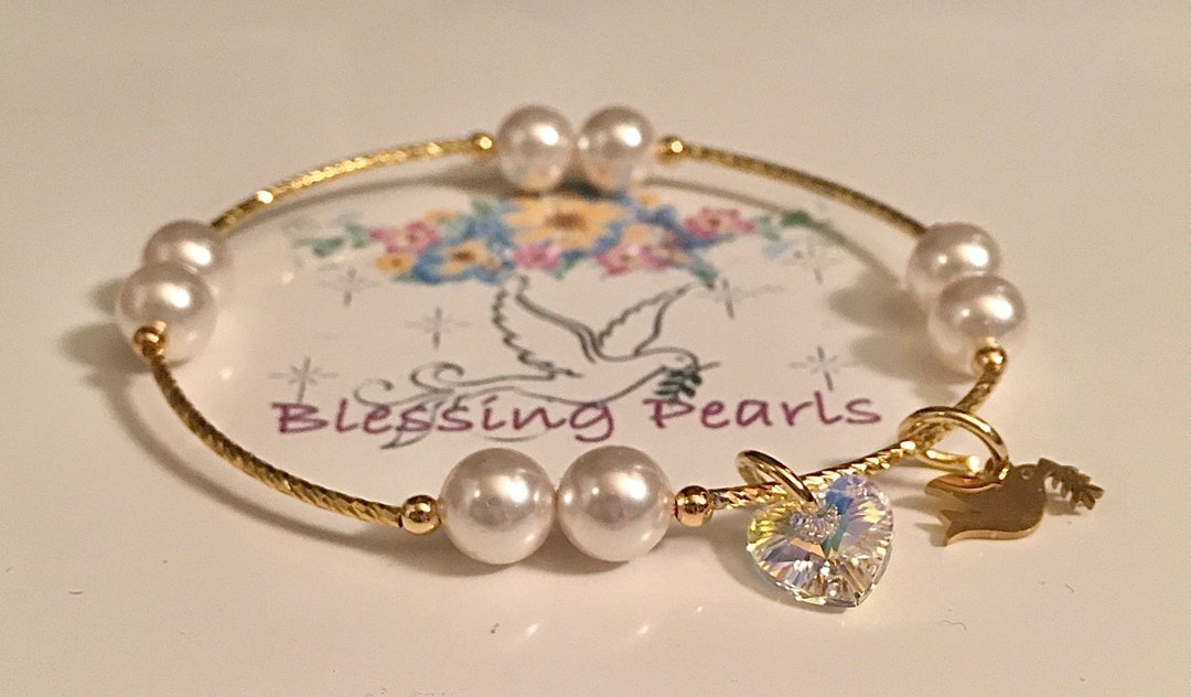 Dainty 18K Gold Plate Sparkle Glam Blessing Pearls Bracelet, White ...