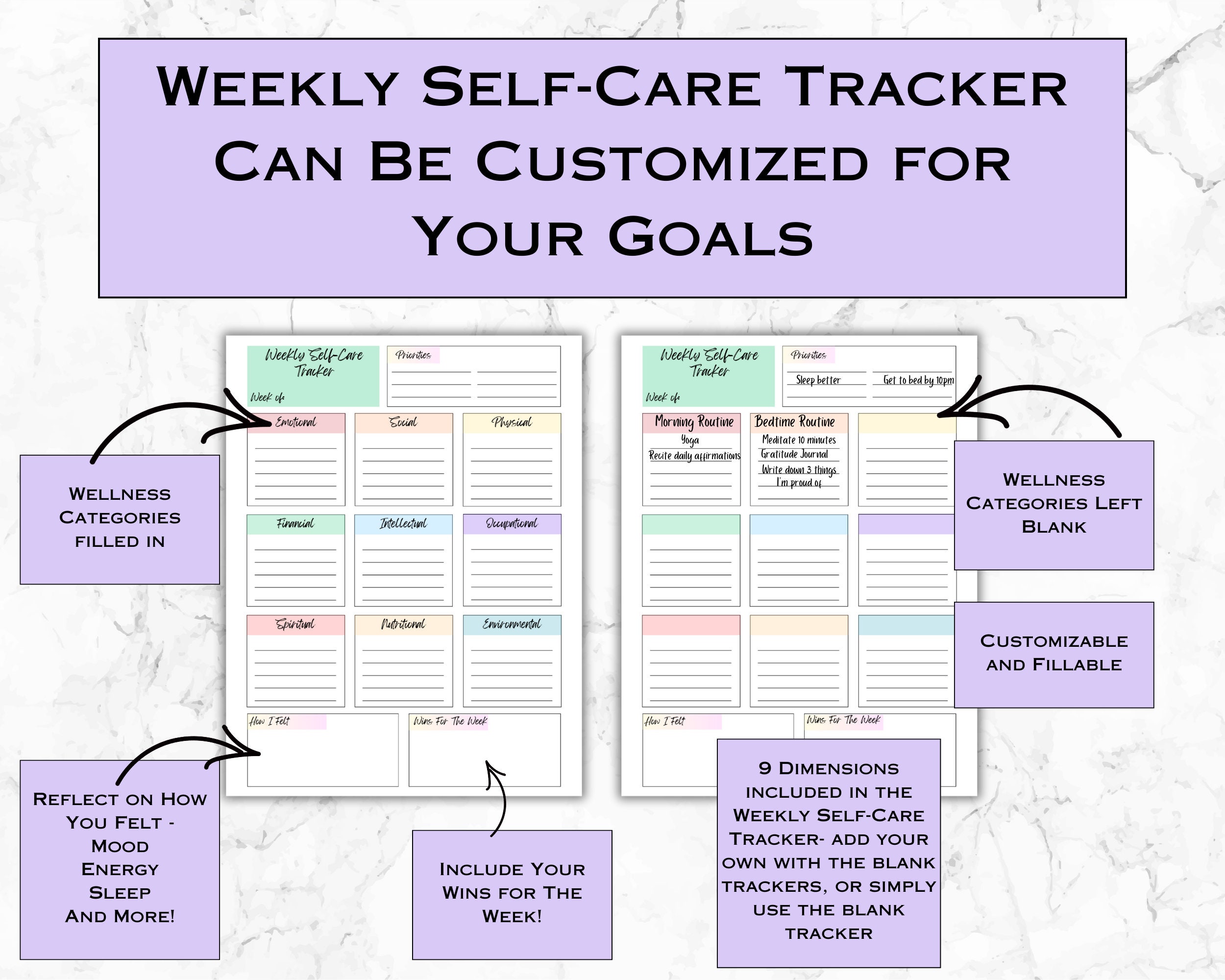 9 Dimensions of Wellness Fillable and Customizable Weekly and Daily ...