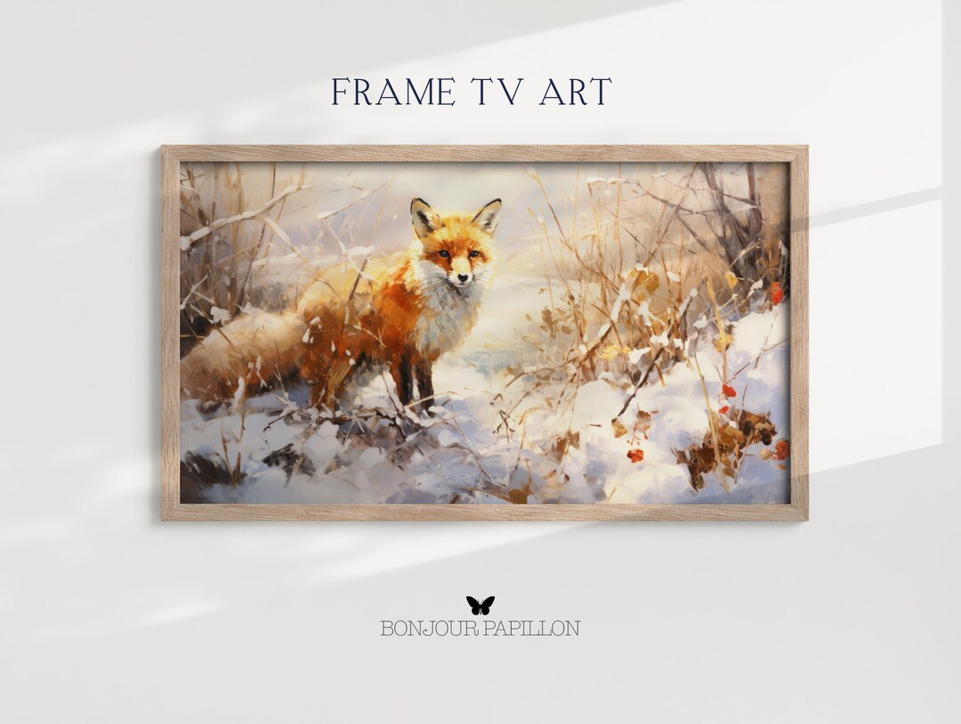Vintage Christmas Painting Frame TV Artwork Fox in the Snow Artwork ...