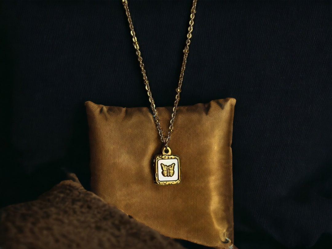 Stainless Steel Dorika Chain Mother-of-pearl Butterfly Necklace - Etsy