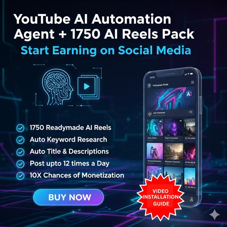 Youtube Automation Agent + 1750 Viral AI Reels Pack (with Installation ...