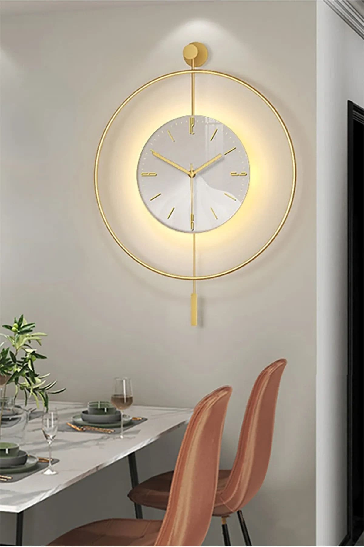 Modern Decorative LED Gold Crystal Glass Pendulum Metal Wall Clock ...