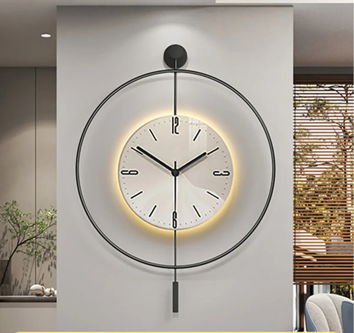 Modern Decorative Pendulum Wall Clock With LED Crystal Glass, Black ...