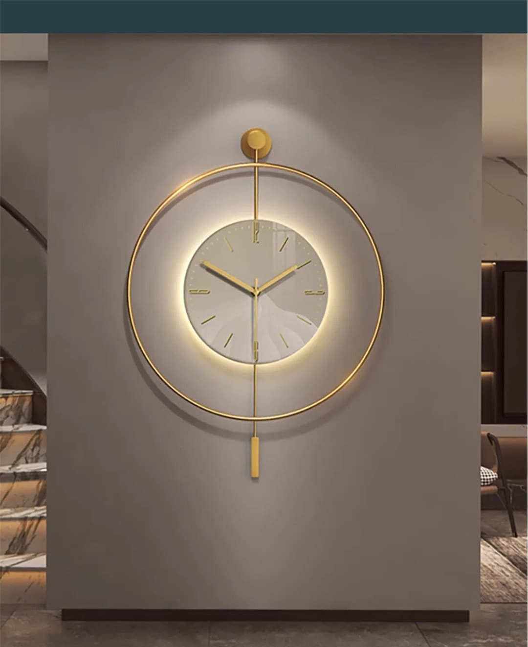 Modern Decorative LED Gold Crystal Glass Pendulum Metal Wall Clock ...