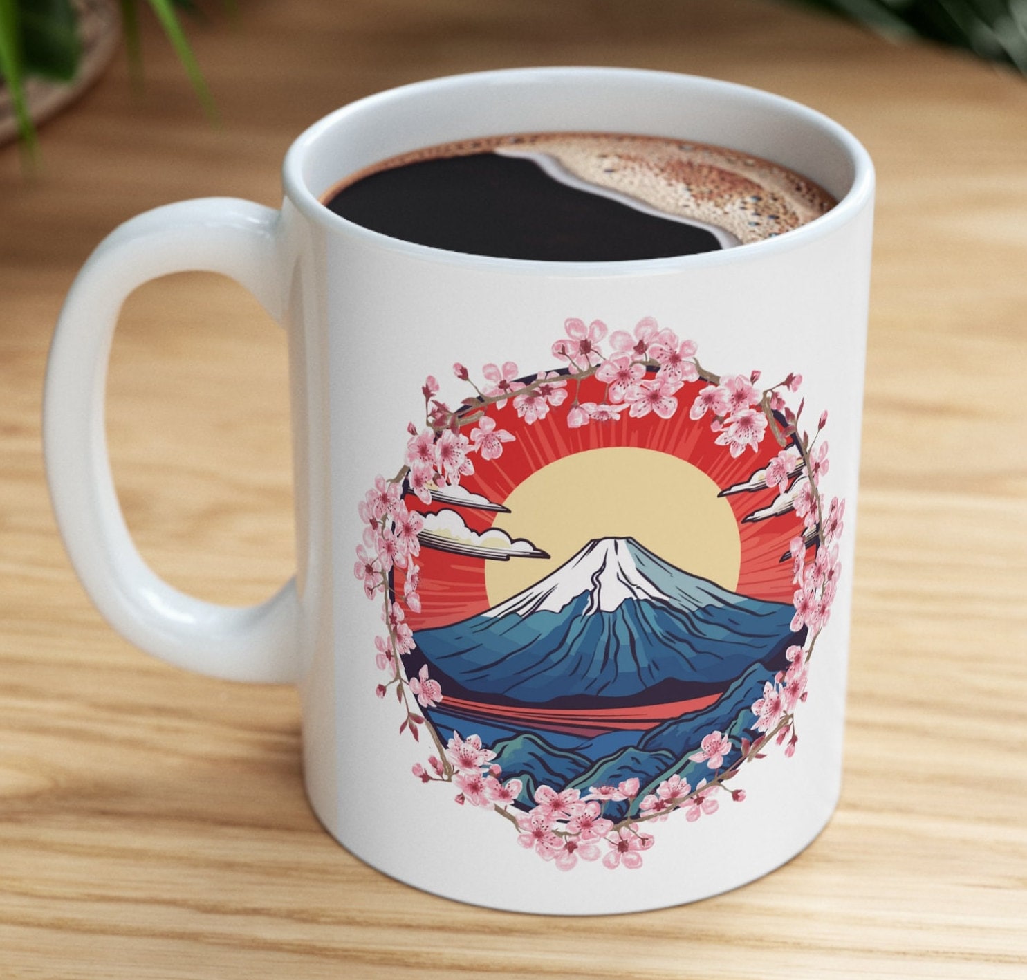 Coffee Mug Japanese Mug Japan Coffee Mug Funny Mug Japan Lovers Mt Fuji Sakura Cherry Blossom