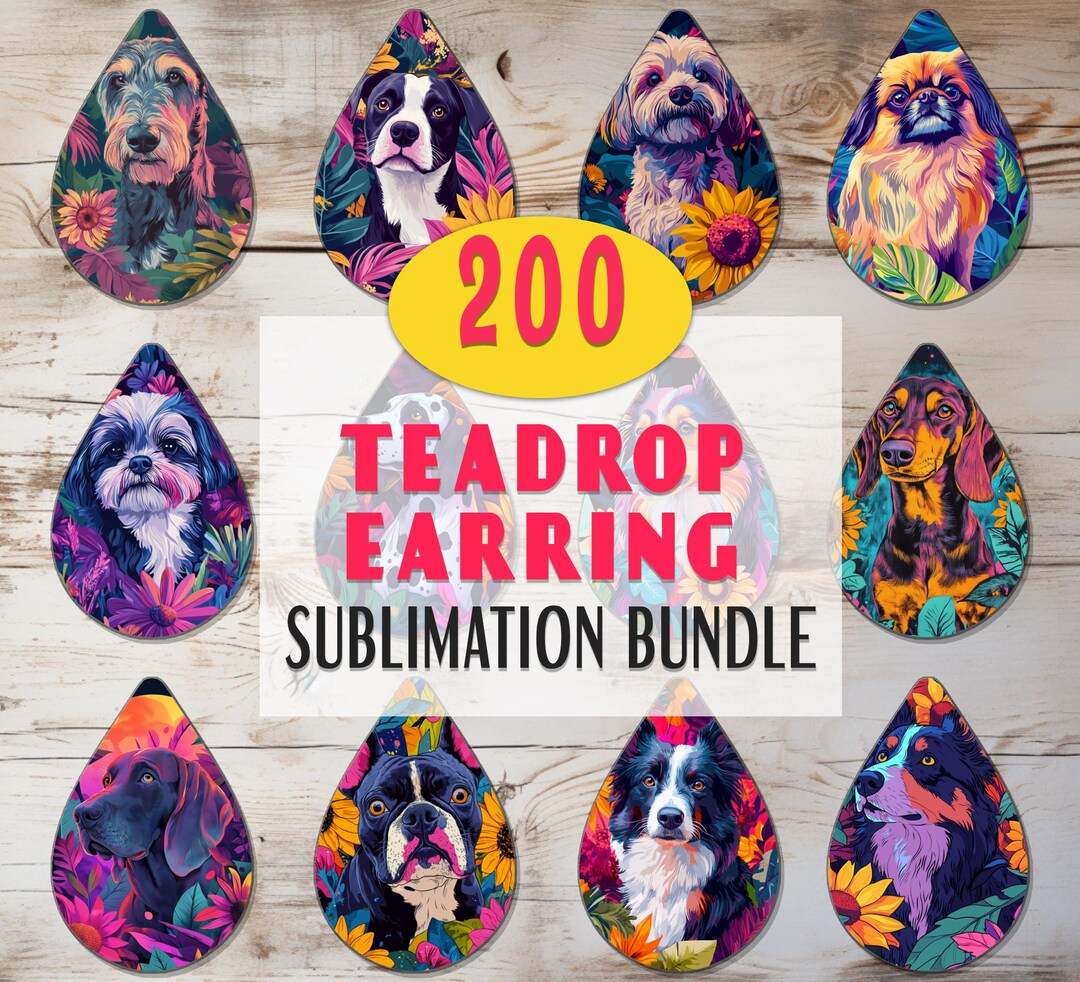 200 Tear Drop Earring Neon Dog Sublimation Design Bundle, Earring ...