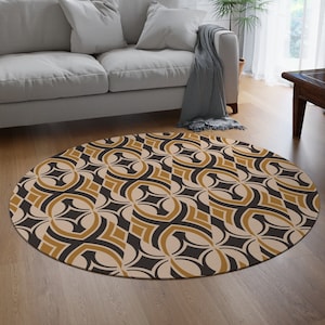 5 Ft Round Area Rug, Contemporary Design, Geometric Pattern, Brown ...