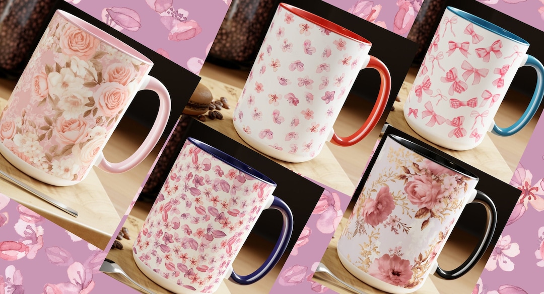 Coquette Home Decor Roses and Ribbon Coffee and Tea Mugs, Choice of ...