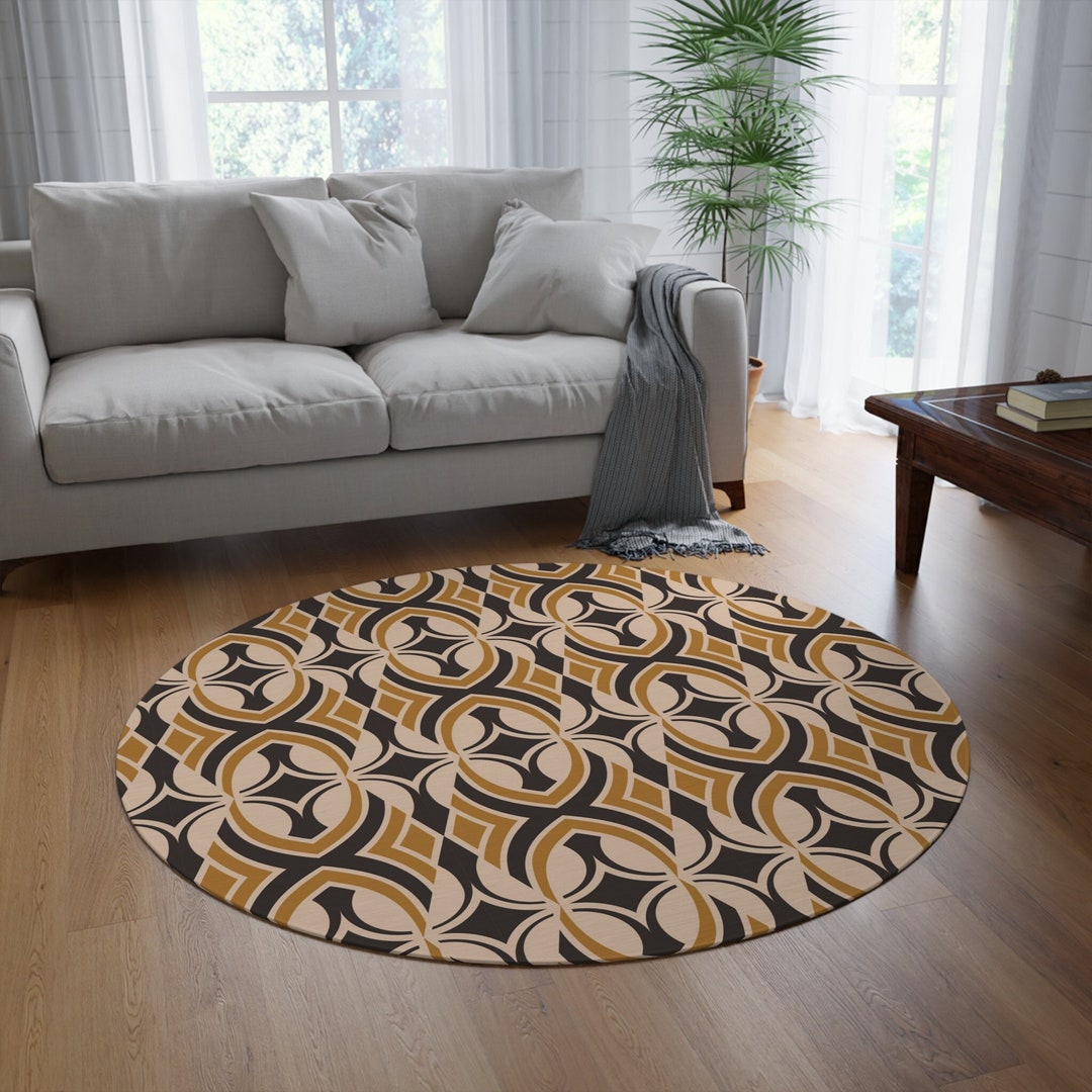 5 Ft Round Area Rug, Contemporary Design, Geometric Pattern, Brown ...
