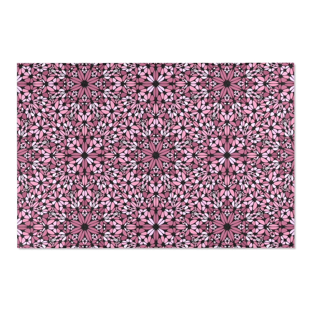 Coquette Home Decor Chic Pink Mandala Rug With Black Geometric Design ...