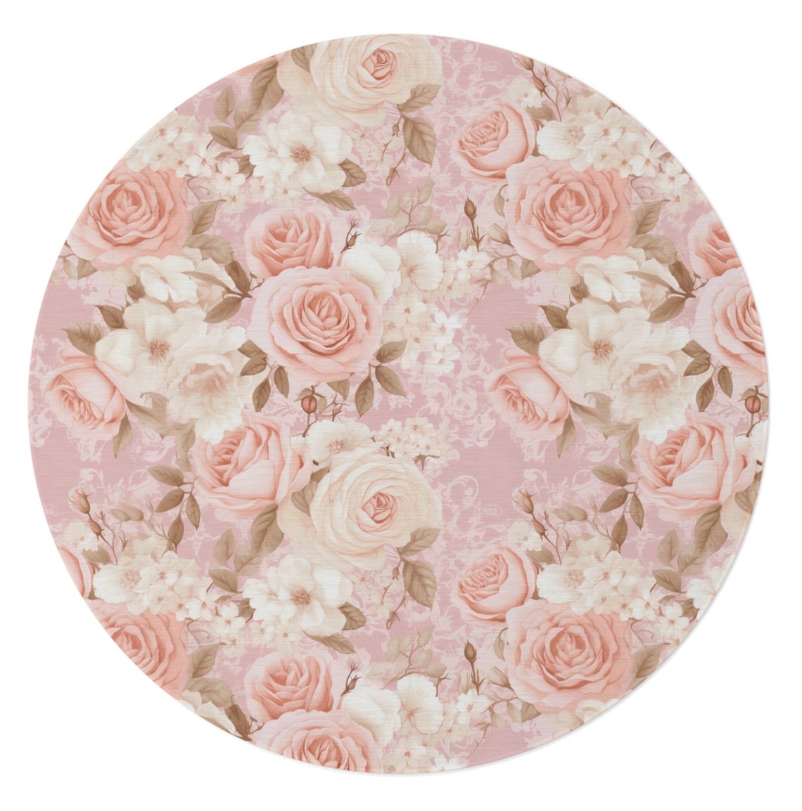 Chic Coquette Rose Rug 5ft Round Cottage Floral Design Area Rug for ...