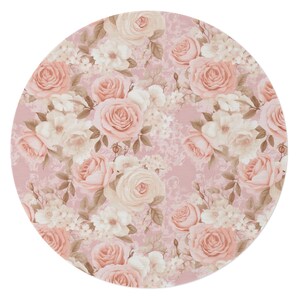 Chic Coquette Rose Rug - 5ft Round Cottage Floral Design Area Rug for ...