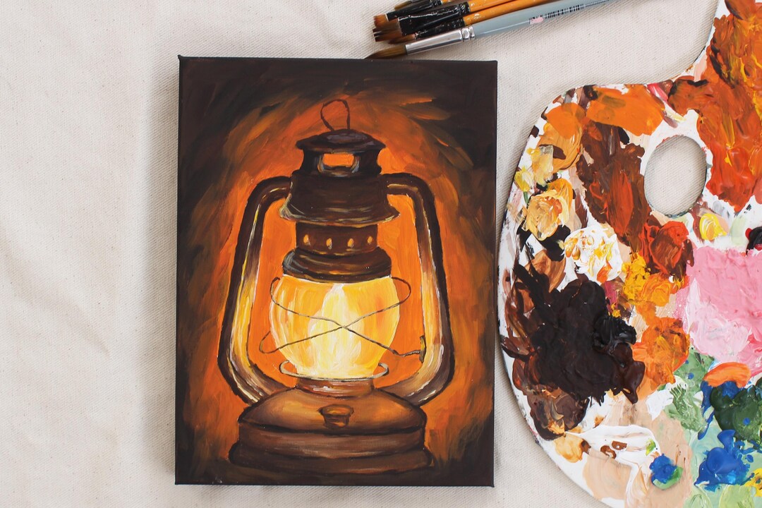 Antique Retro Gas Lamp, Lantern Painting, Dark Moody Rustic Decor ...