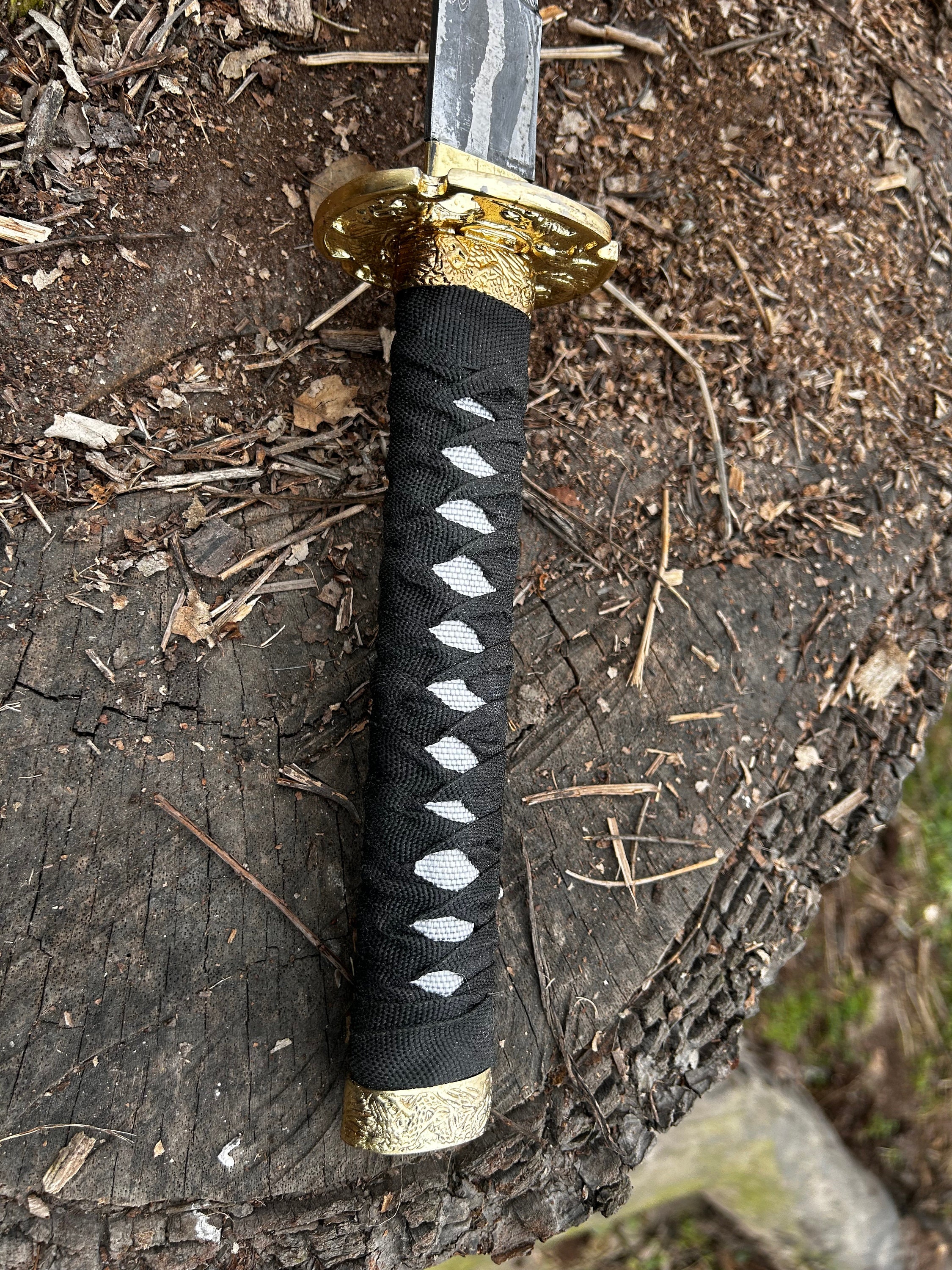 Handmade Ninja Katana Sword in Damascus Steel Blade, Samurai, Ninjato ...